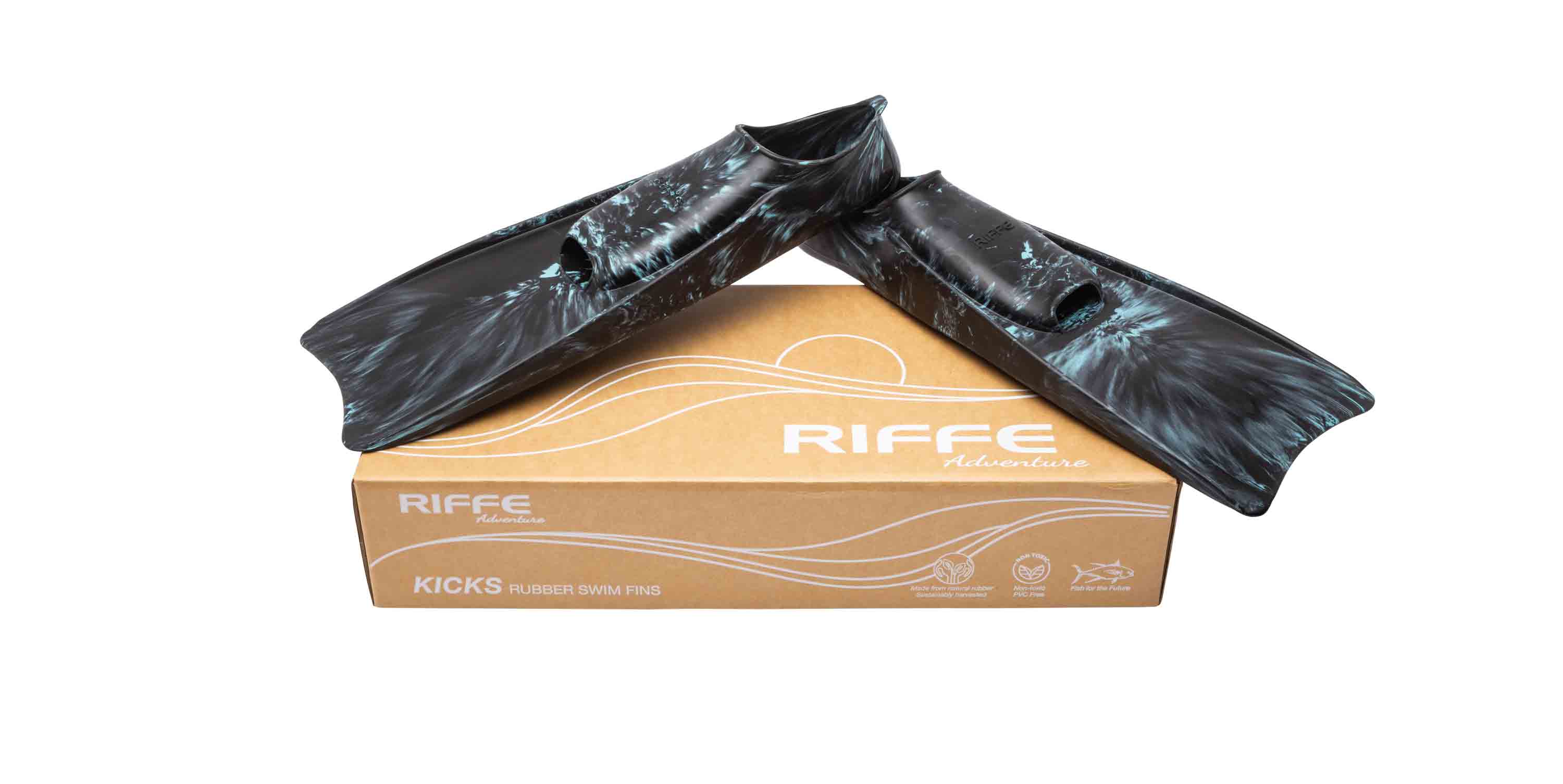 Kicks Rubber Swim Fins - Black / Caribbean Blue Swirl – RIFFE Web Store